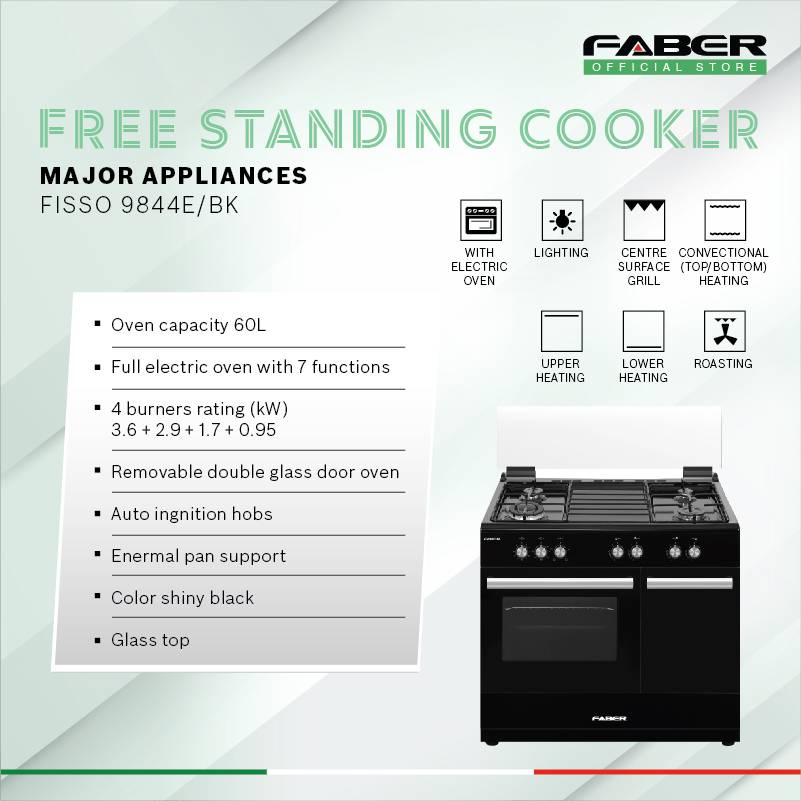 Faber Free-Standing Cooker With 4 Burner (60L) [Free Gift] Fisso 9844E ...