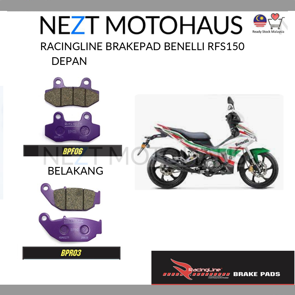 RACINGLINE BRAKE PAD BENELLI RFS150 RFS150i DEPAN / BELAKANG COMBO ...