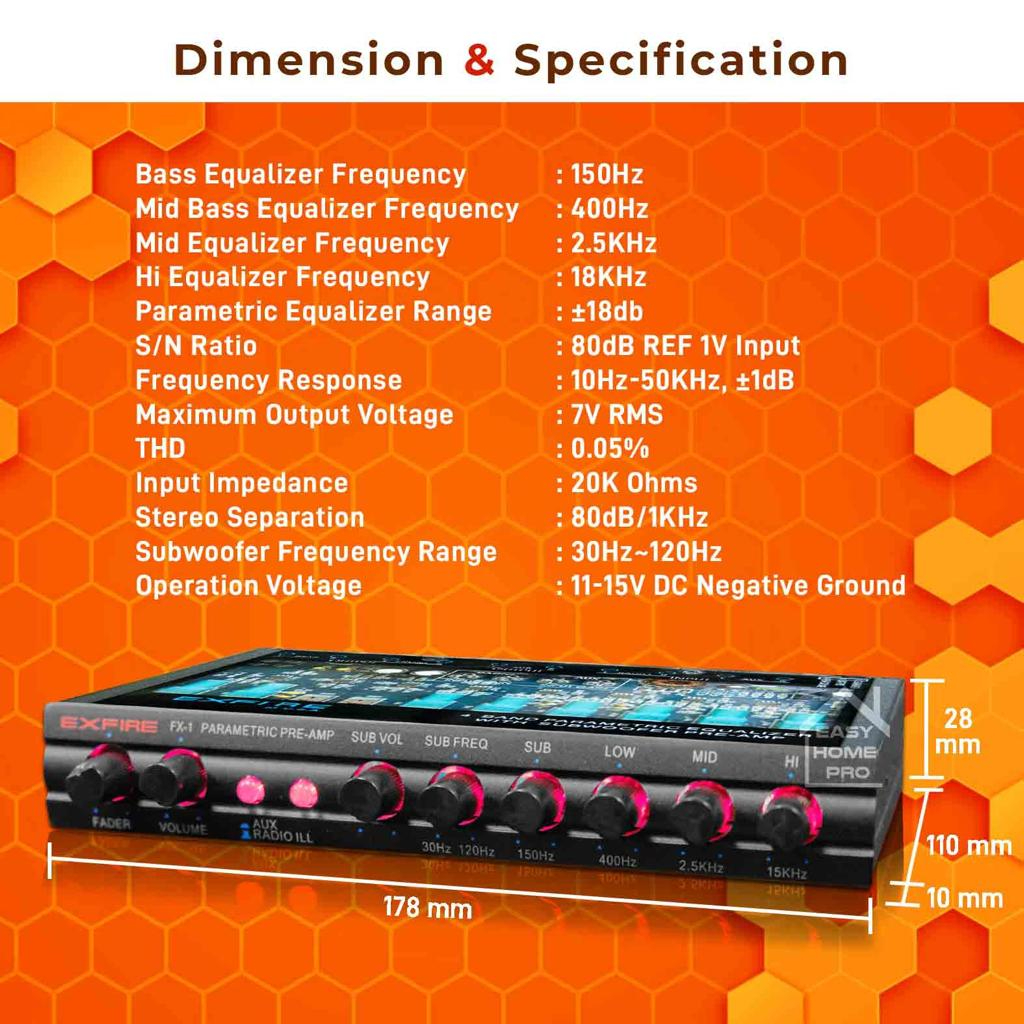 EXFIRE FX-1 4-Band Car Pre-Amp Car preamp 4band Parametric Preamp ...
