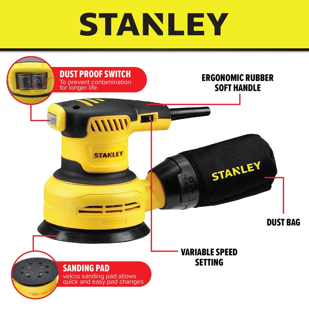Stanley 5" Random Orbital Sander Machine 300W SS30 Polishing Sanding ...