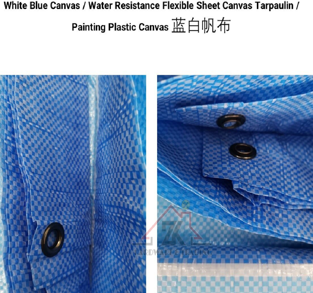 PE Tarpaulin Blue White Canvas Outdoor Renovation Floor Cover Canopy Tent Side Wall Shield ...