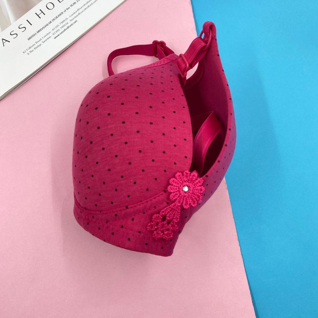 Women Bra Wireless Polka Dot AB Cup Cotton Thin Sponge Baju Dalam ...