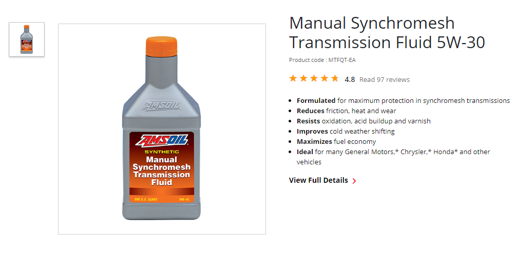 (𝐌𝐀𝐃𝐄 𝐈𝐍 𝐔𝐒𝐀) Amsoil Manual Synchromesh Transmission Fluid 5W-30 1L ...