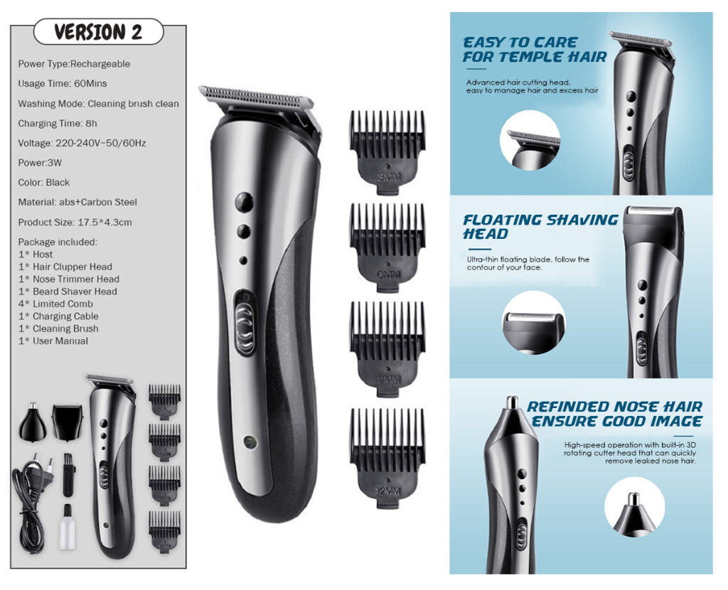 MIKAZE - HAIR CLIPPER Shaver Cordless Razor 3 in 1 Hair Trimmer Clipper ...