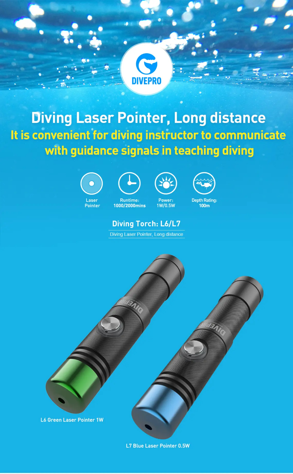 Divepro L6 Underwater Laser Pointer Diving Light Dive Light Dive Torch ...