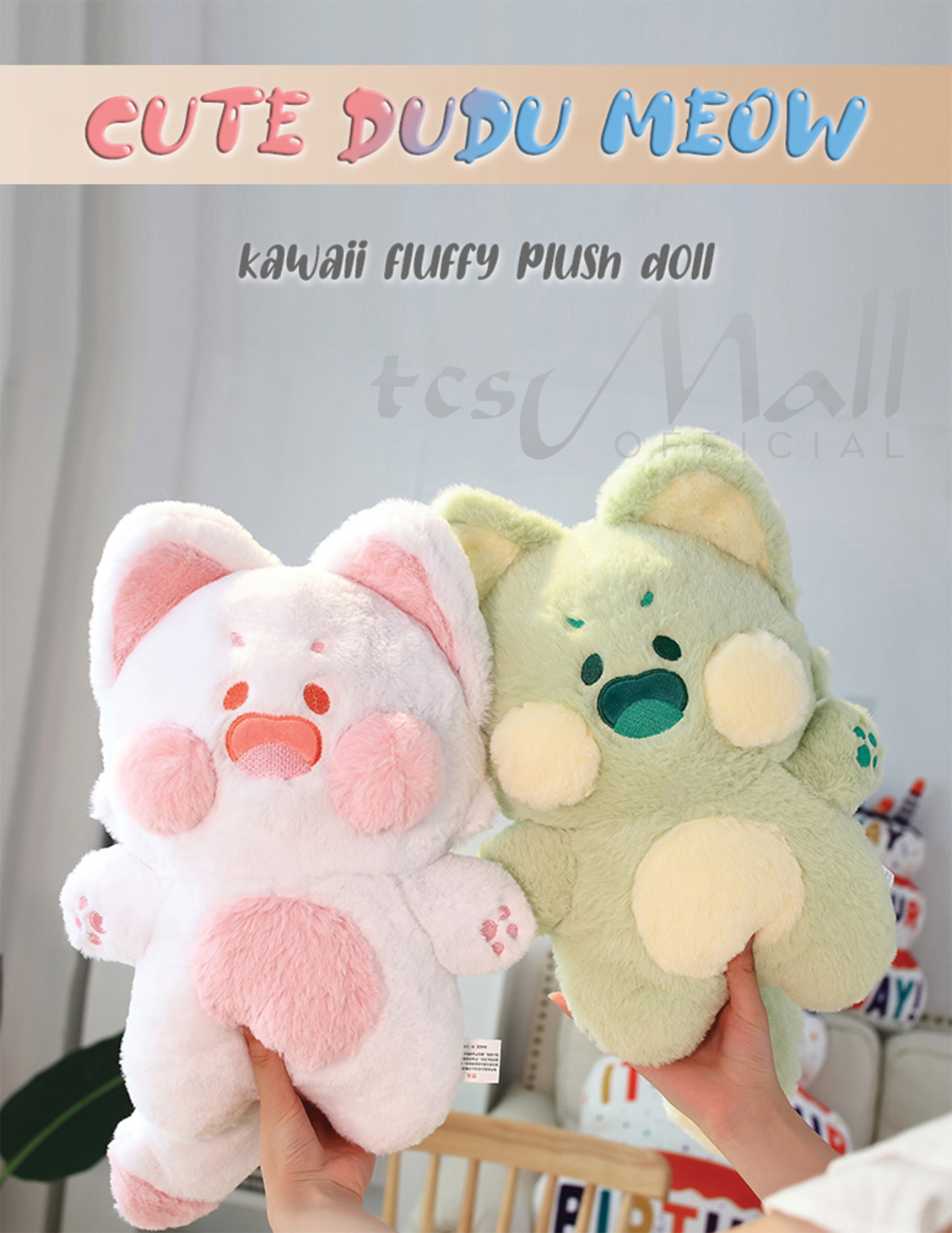 90cm Anak Patung Kawaii DuDu Cat Fluffy Doodle Meow Stuffed Plush Doll ...