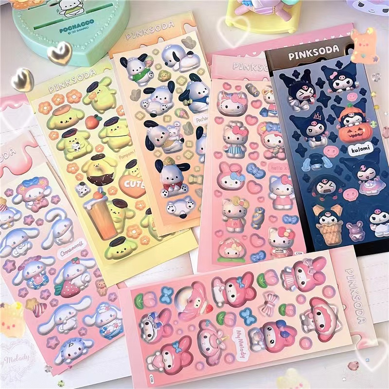 Cute 3D Sticker Cartoon Modeling DIY melody Kuromi Cinnamoroll PVC ...