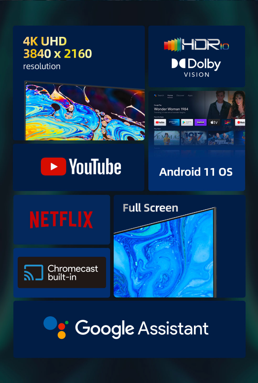 CHiQ TV 4K UHD 65" Full Screen LED Smart TV/Android TV 11/HDR10/Dolby ...