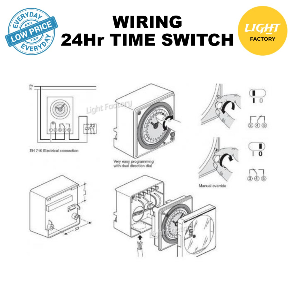 HAGER EH711 24hrs Analog Timer Switch 24 hours Long Wiring / Plug In ...