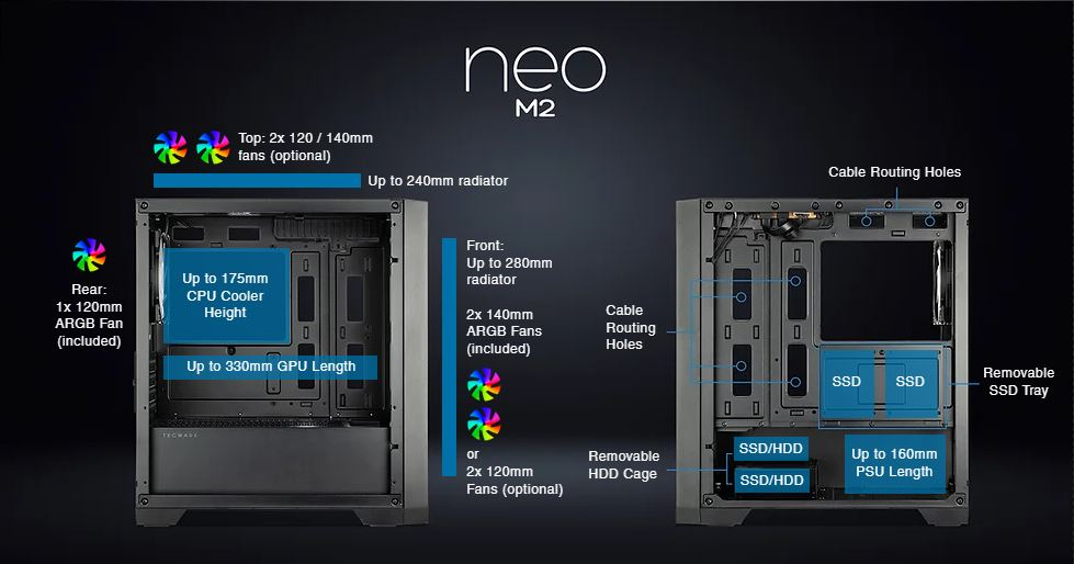 TECWARE Neo M2 Omni/Forge M2 ARGB MATX Gaming Casing - Black/White ...