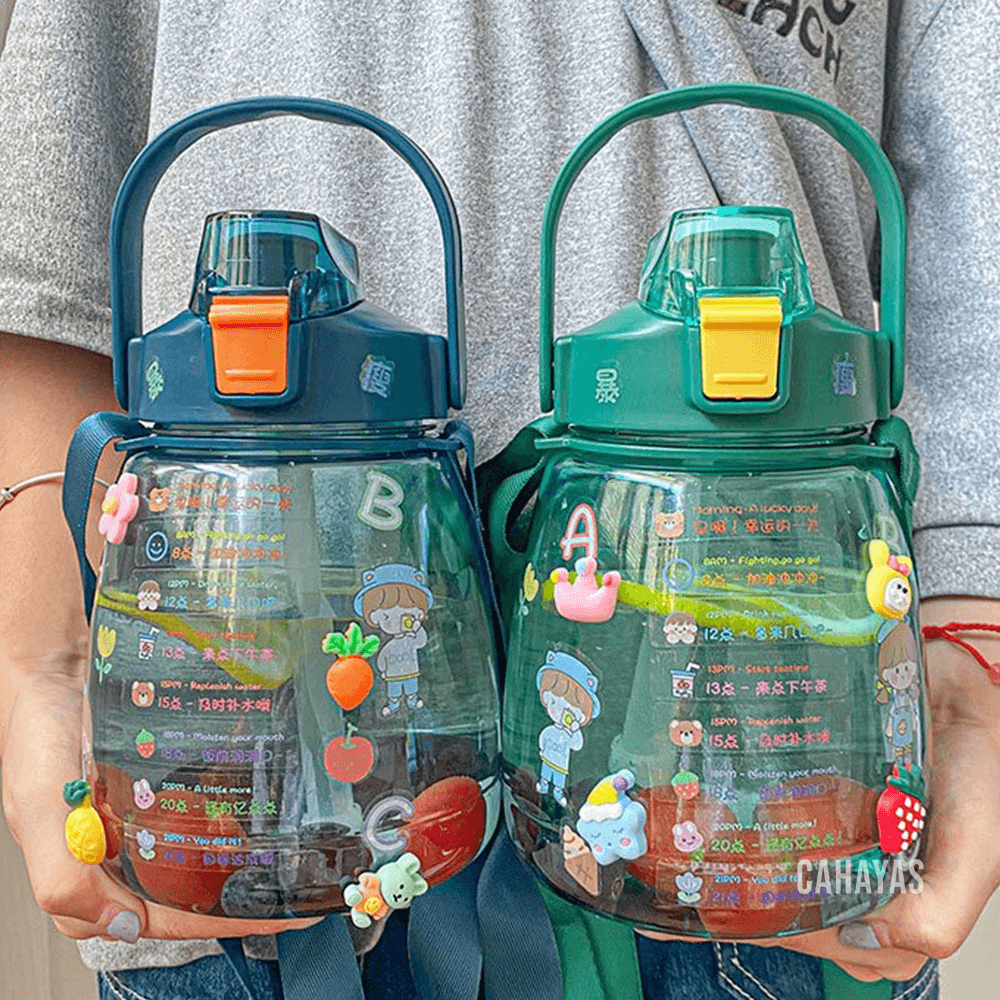 [M'sia Stock] Cute 1500ML Large Size Kids Water Bottle With Straw And ...