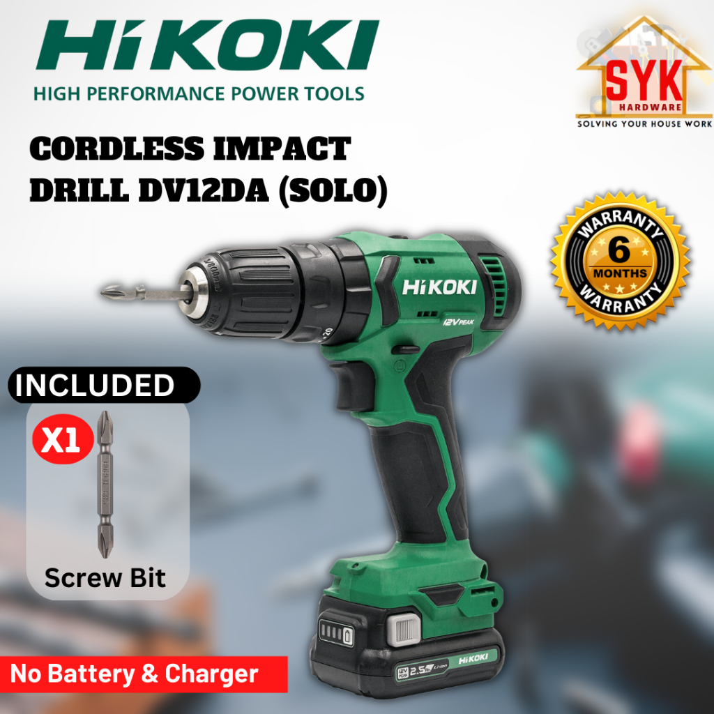 SYK Hikoki Hitachi DV12DA Cordless Impact Driver Drill (Solo Full Set) Mesin Gerudi Menggunakan ...