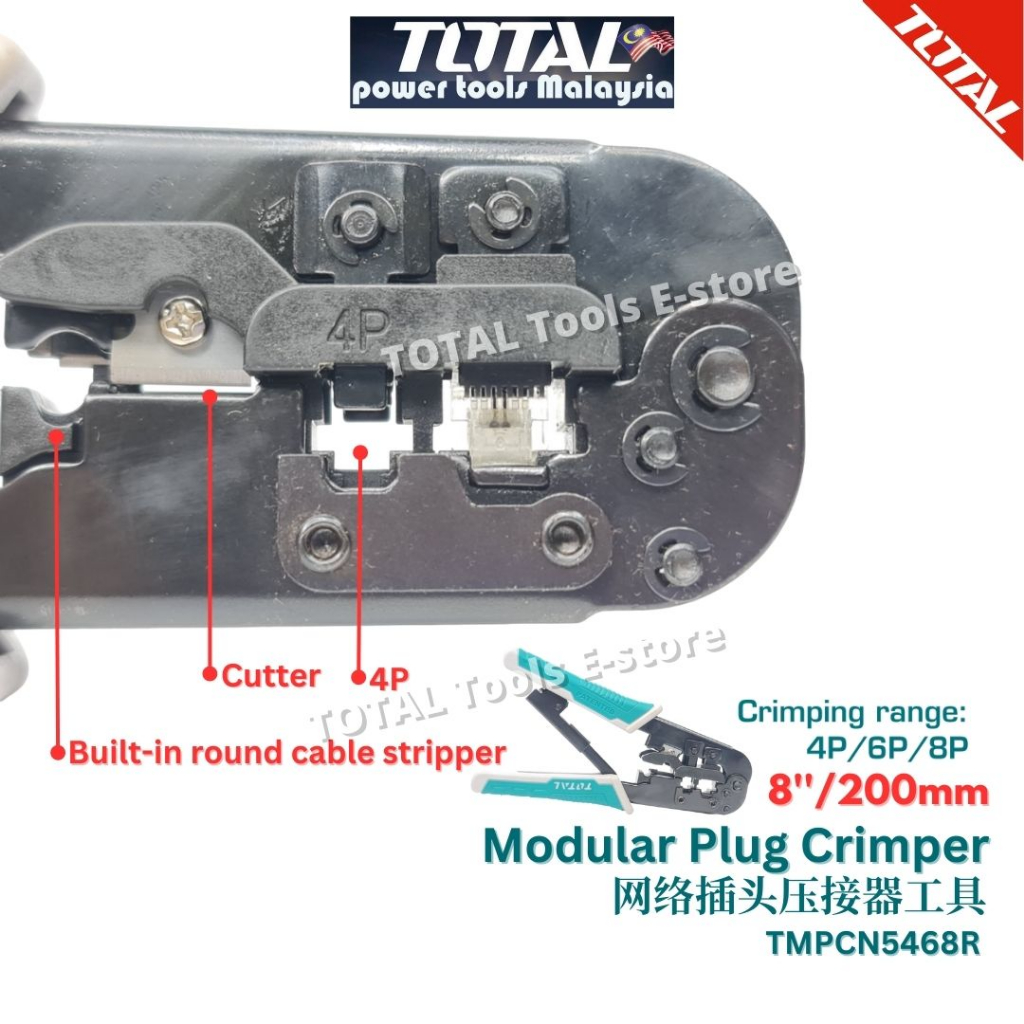 TOTAL 3 in 1 Ratchet modular plug crimper / Network cable crimping tool ...