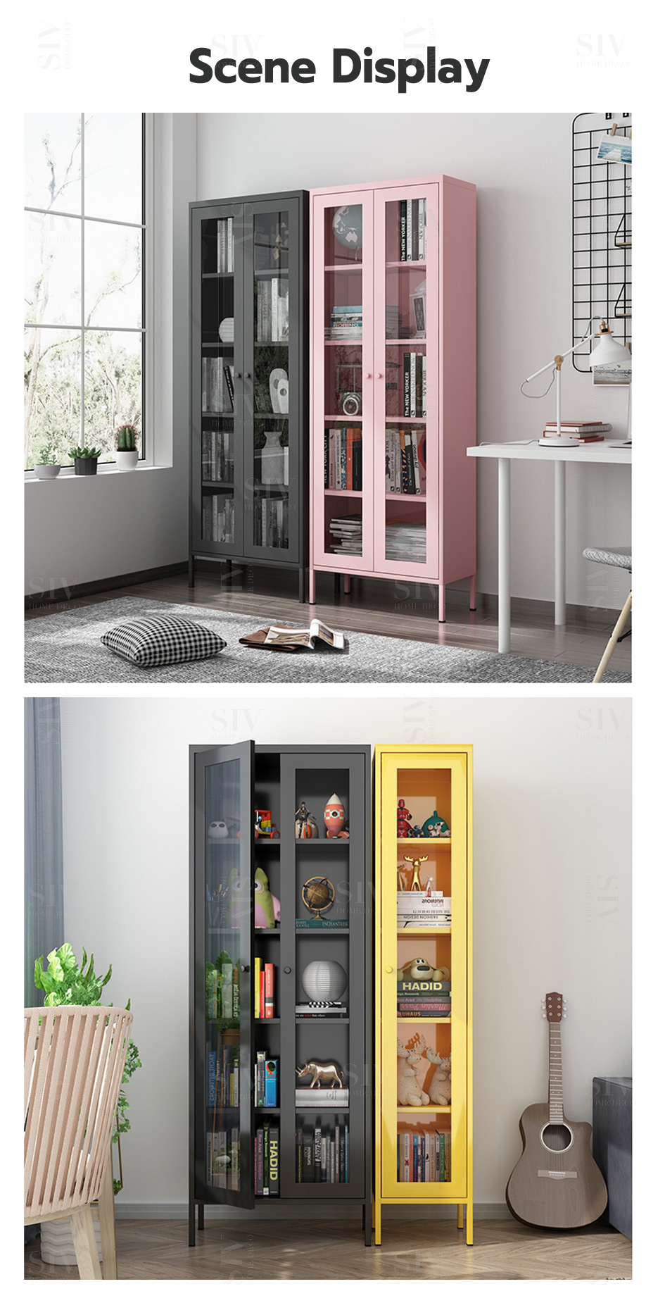 SIV Metal Display Cabinet Book Cabinet With Glass Door Steel Storage ...