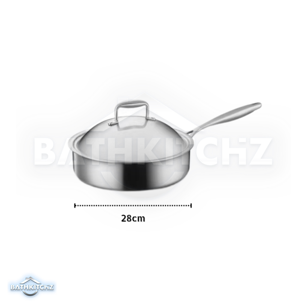 BATHKITCHZ Fully SUS 304 Frying Pan 28/30cm Grill Pan Wok Solid ...