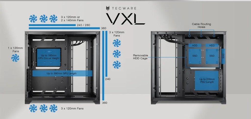 TECWARE VXL Dual Chamber / VXR TG ATX Gaming Case Chasis (BLACK / WHITE ...