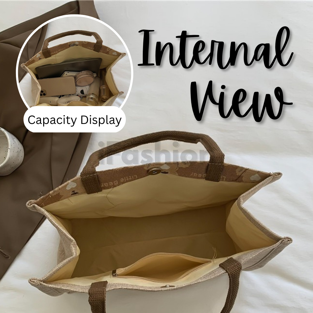 iFASHION 1645 Women Bear Series Canvas Burlap Fabric Tote Jute Soft ...