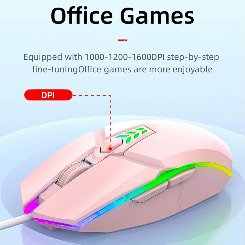 USB Wired Muose LED light Backlight Gaming Mouse Pink 3200DPI Silent ...