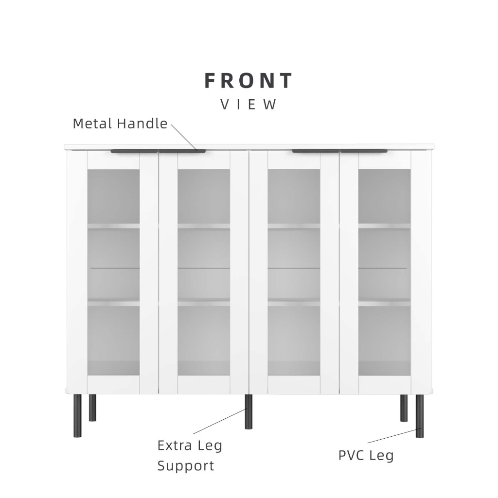 KitchenZ Glass Door Storage Display Cabinet Multipurpose 2 Doors/4 ...