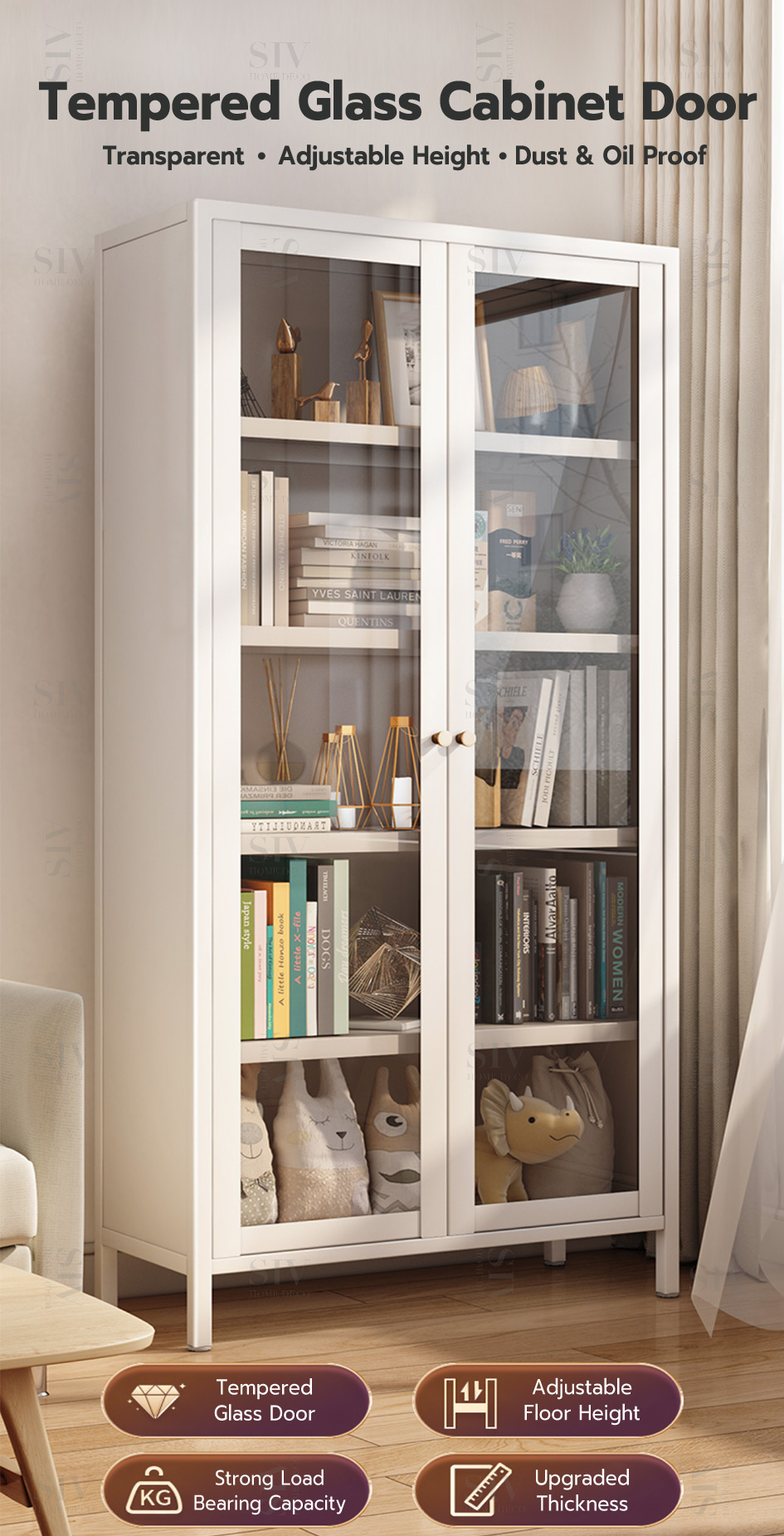 SIV Metal Display Cabinet Book Cabinet With Glass Door Steel Storage ...