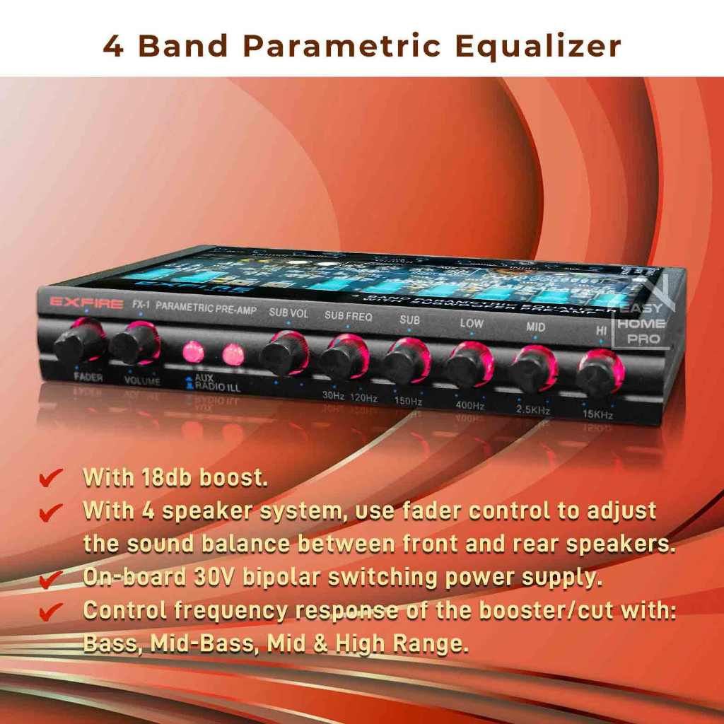 EXFIRE FX-1 4-Band Car Pre-Amp Car preamp 4band Parametric Preamp ...