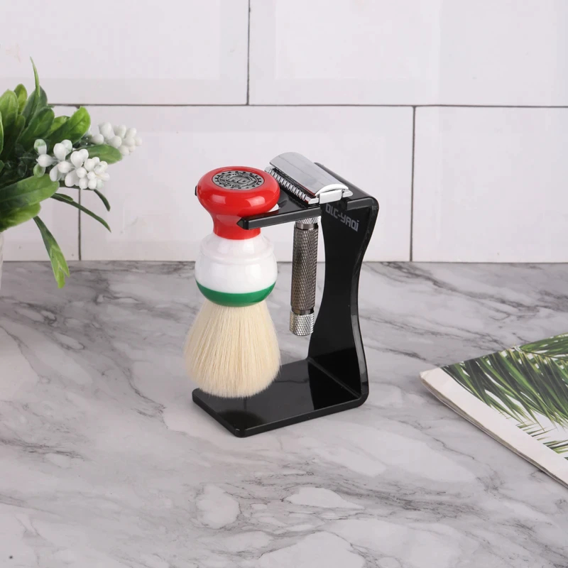 Yaqi plastic shaving brush and safety razor stand (black/white ...