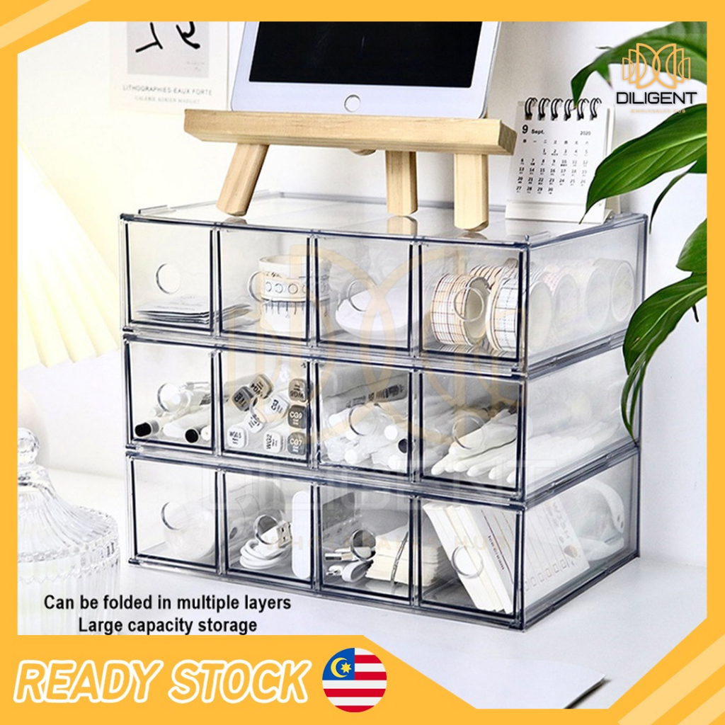 【D227】 Kotak Penyimpanan Berlapis Transparan Kreatif Desktop Organizer ...