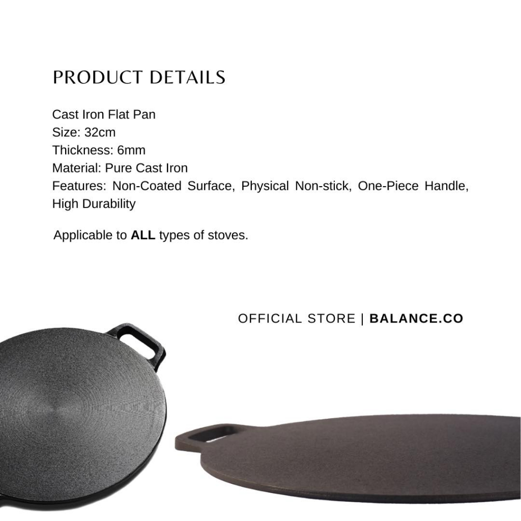 Balance.co Pre-seasoned Pure Cast Iron Flat Pan Crepe Pan Dosa Tawa ...