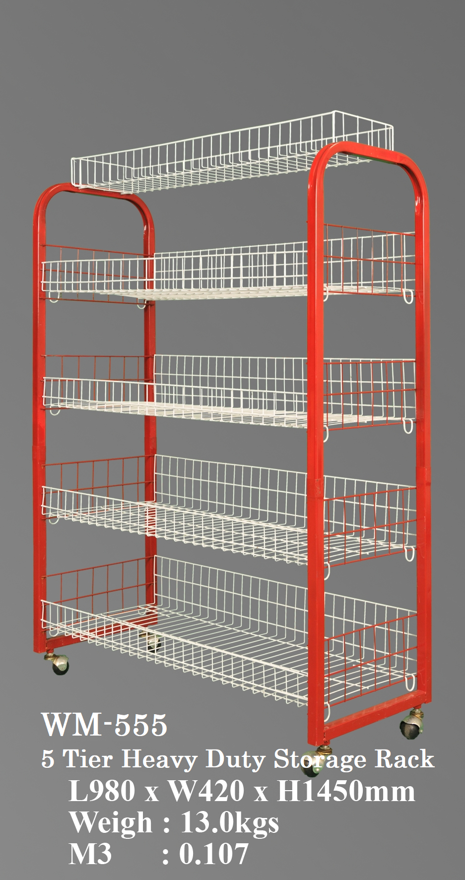 Wm-555~~5 Tiers Heavy duty Display Rack with roller / Storage Rak with ...