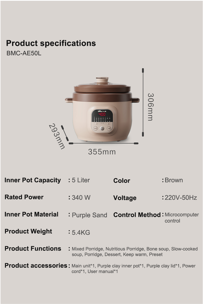 Bear Electric Stew Pot Slow Cooker Purple Clay Pot Soup Pot Porridge ...