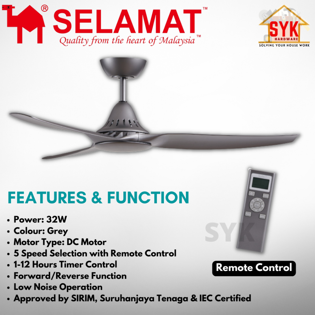 SYK Selamat MQ-C52DC 52 Inch Ceiling Fan Remote Control DC Motor Fan ...