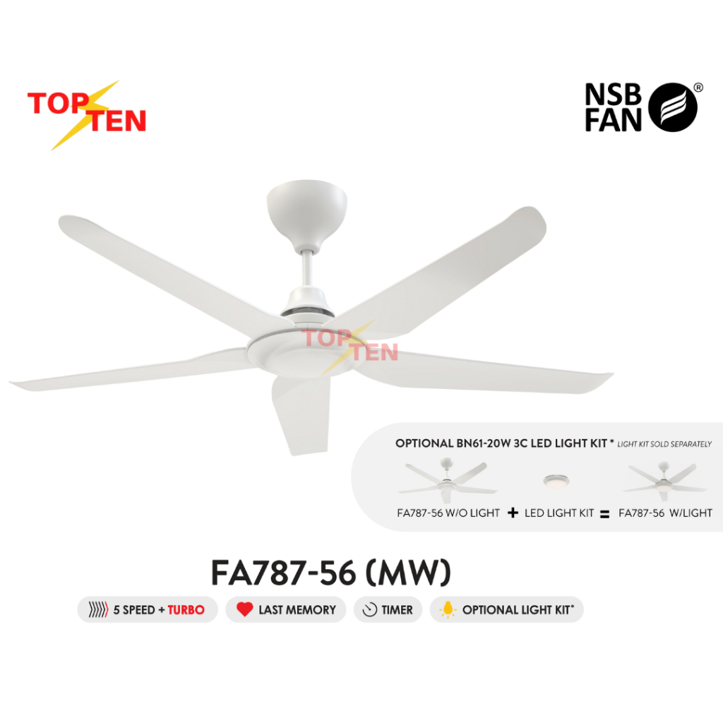 NSB Kipas Siling 56" 42" FA787 6 Speed Turbo Remote Control AC Motor ...
