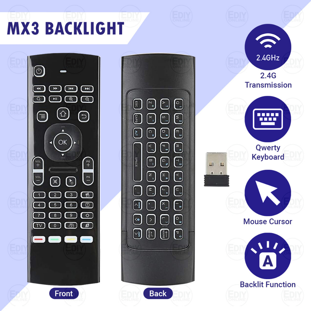 MX3 2.4G USB WIRELESS AIRMOUSE KEYBOARD REMOTE USB ANDROID SMART TV ...