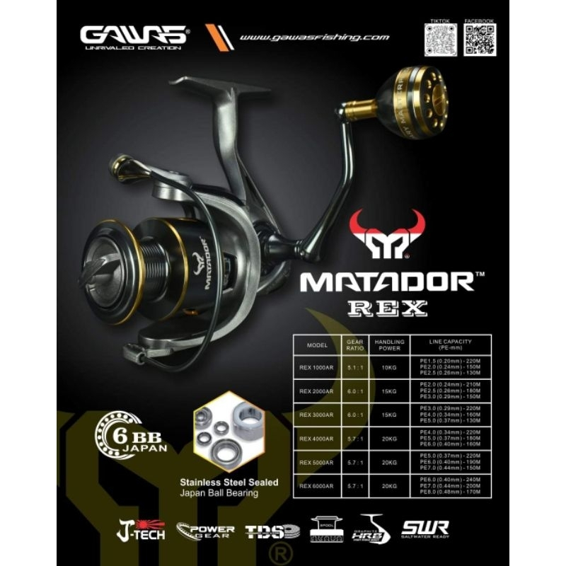 KFT Gawas Matador REX /MAXSpinning Reel ( 1000AR | 2000AR | 3000AR ...