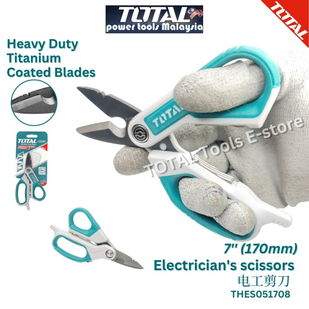 TOTAL Electrician's scissors 7'' [ Stainless Steel Heavy Duty Titanium ...
