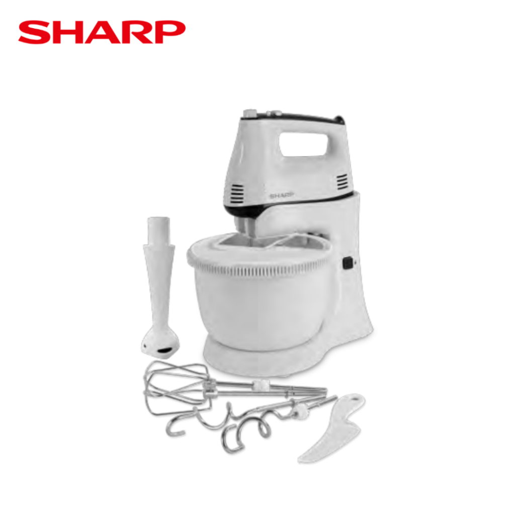 SHARP EMS60WH 5 Speeds Control with Turbo Mixer Dough Egg Beater 300Watt Hand Mixer Self Rotate ...