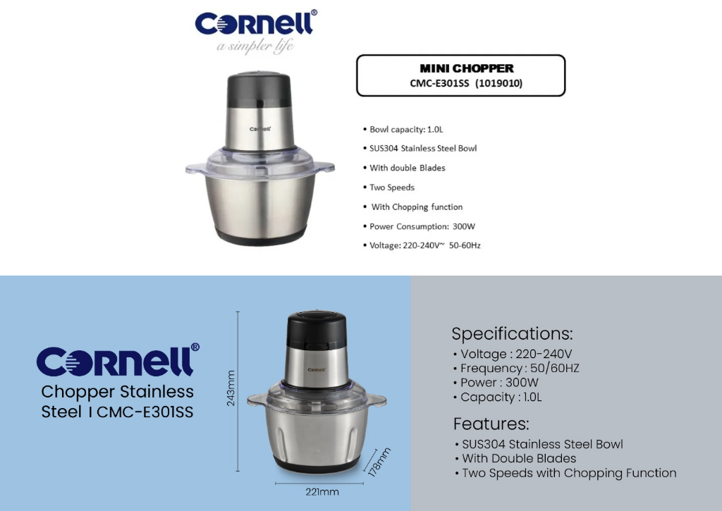 Cornell/Pensonic Stainless Steel Food Chopper | CMC-E301SS PB-6005GX ...