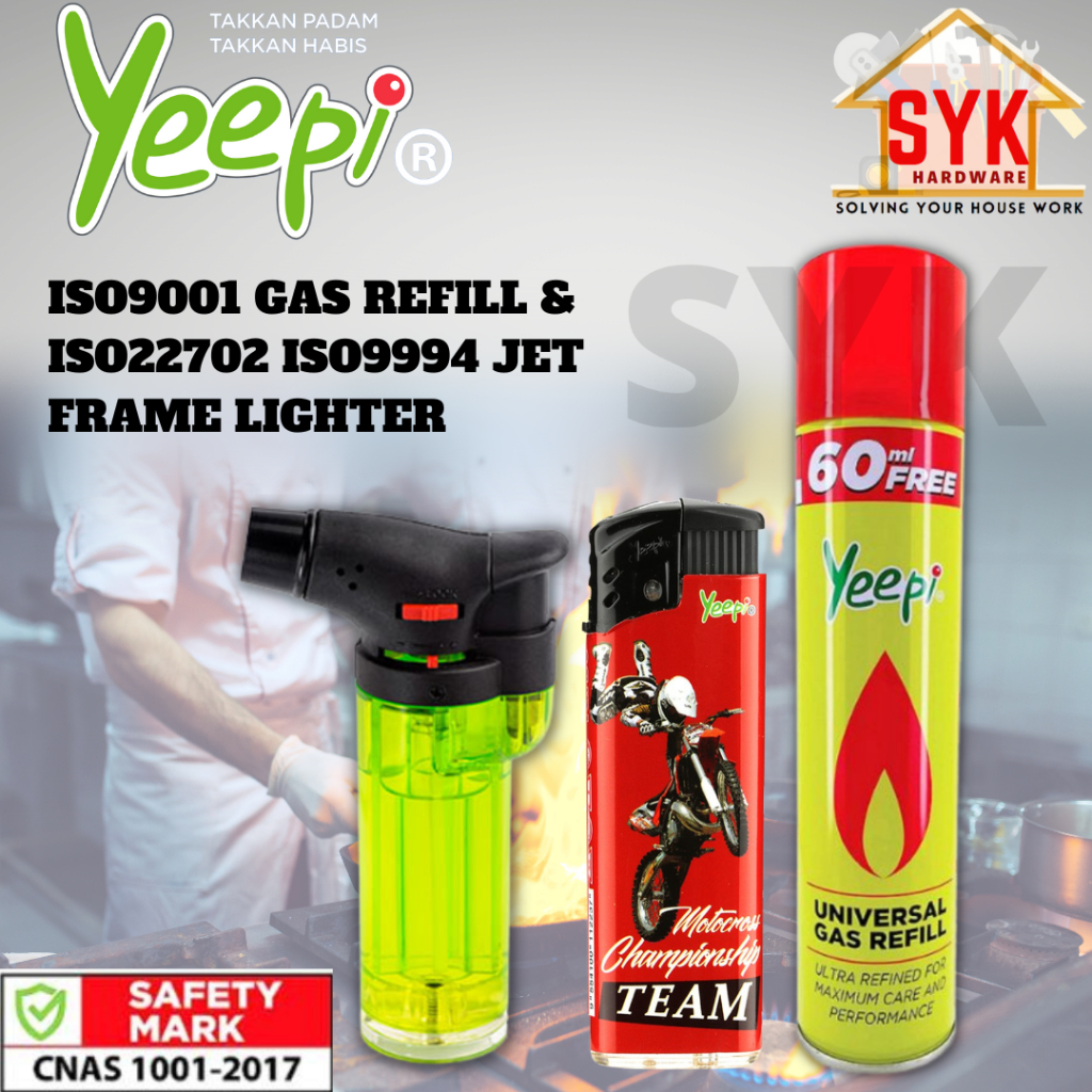 SYK Yeepi ISO9001 ISO22702 Universal Refill Gas Jet Frame Lighter ...