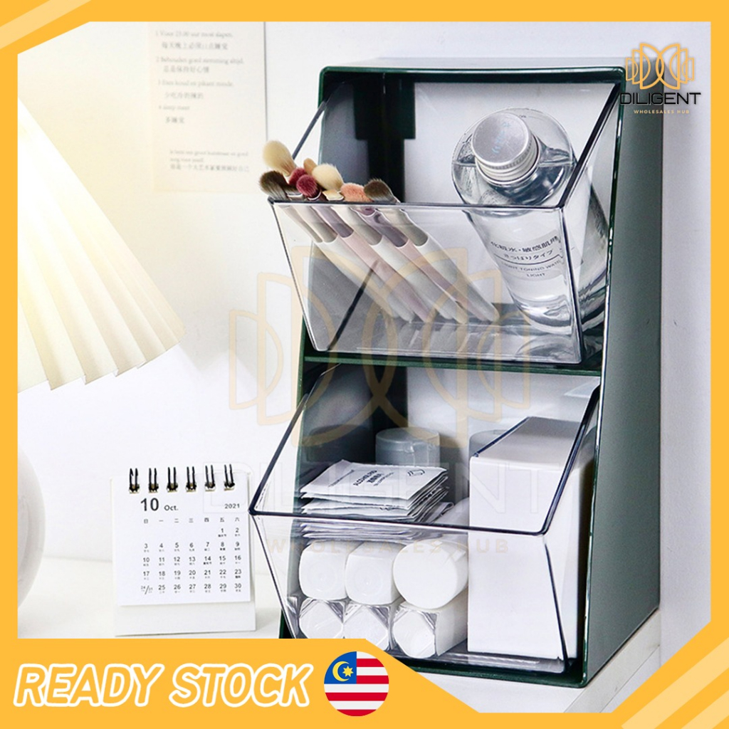 【D228 READY STOCK】2 Tier Compartment Finishing Rack Transparent Drawer ...