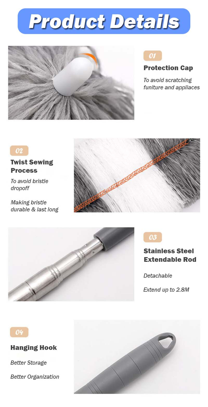 Extendable Microfiber Duster for Cleaning Extra Long 280CM Dust Cleaner ...