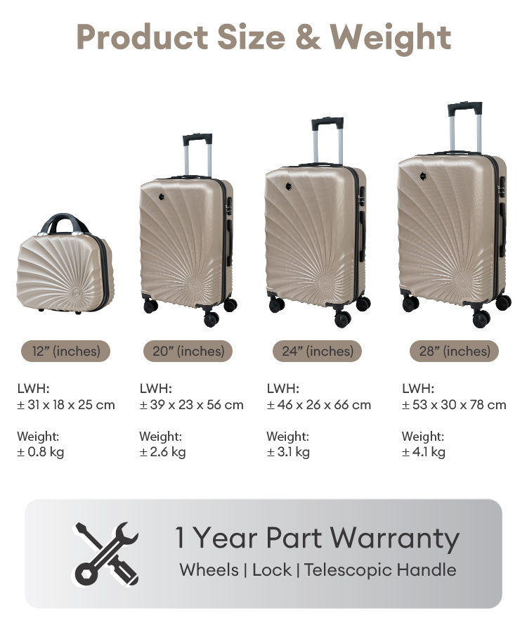 Case Valker Taro ABS 4 in 1 Luggage Bag Set (28" + 24" + 20" + 12") Beg ...