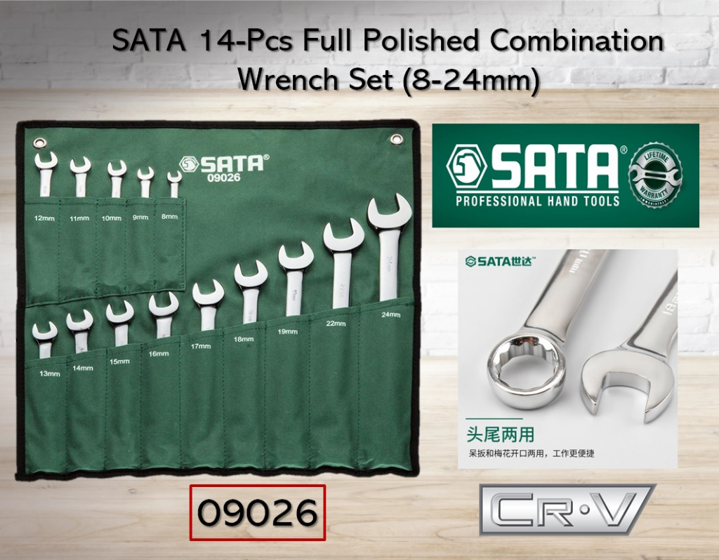 SATA 09026 14Pcs Full Polished 8-24mm Metric Combination Wrench Set ...