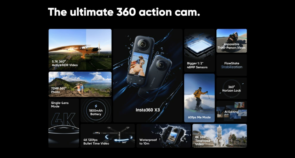 Insta360 X3 / Insta360 One X3 / Insta360 OneX3 5.7K Video 72MP Photo ...