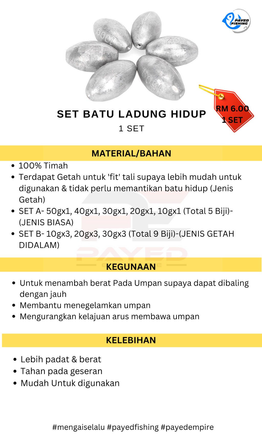 Batu Ladung Hidup (SET) Olive Lead Sinker per set (Jenis Biasa, Getah ...