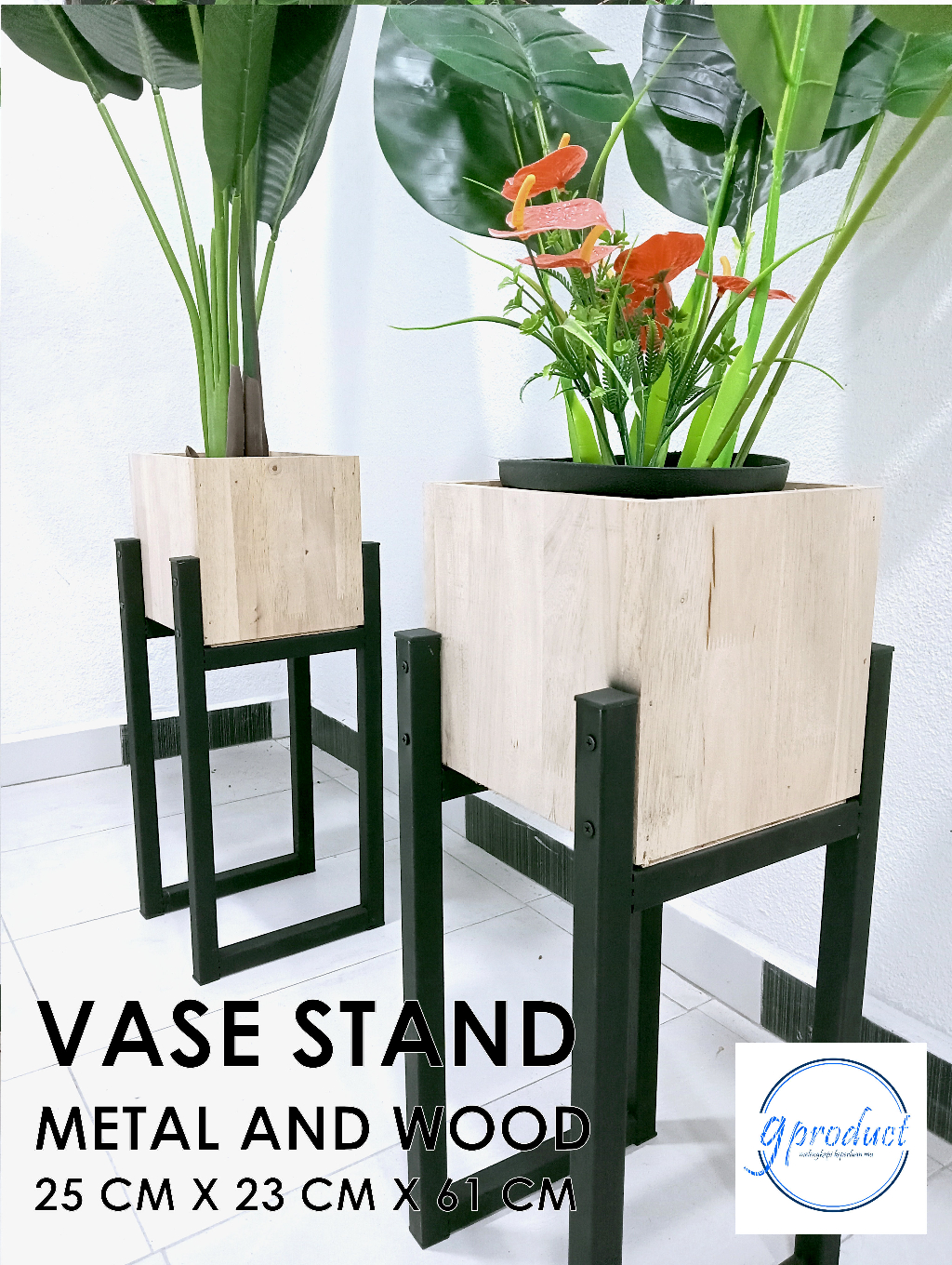 VASE STAND | FLOWER POT | WOOD AND METAL | KAKI PASU | BUNGA | KAYU DAN ...