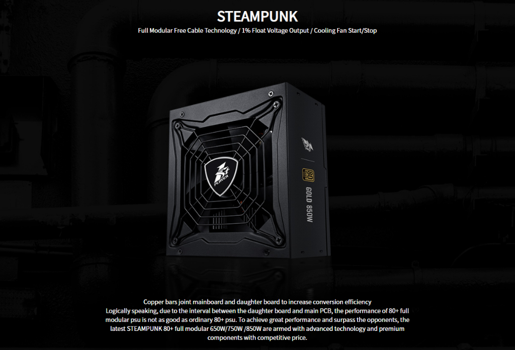 1ST PLAYER Steampunk Gold 650W 80+ 80 Plus Gold Full Modular Gaming PSU ...