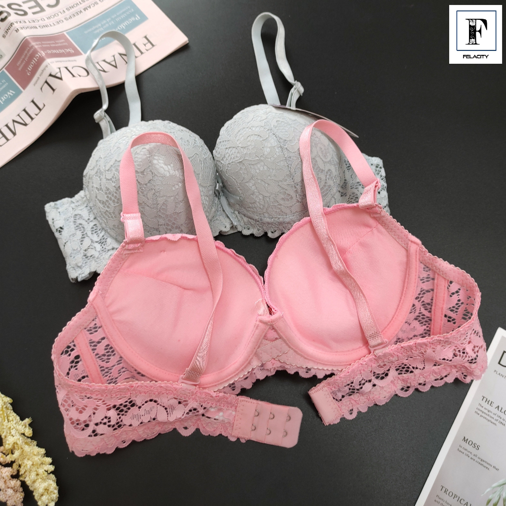 Women Bra Lace Wired Thick Push Up Sponge Cup AB Baju Dalam Wanita ...