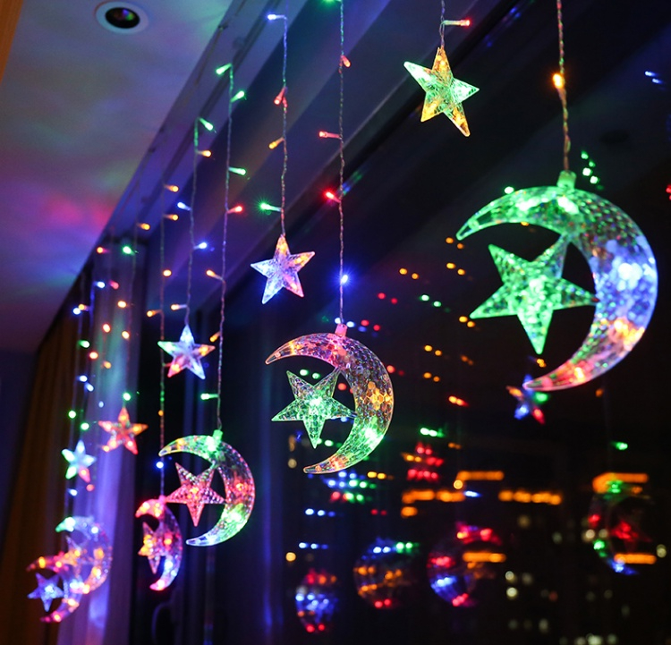 𝐖𝐀𝐓𝐄𝐑𝐏𝐑𝐎𝐎𝐅 Lampu Raya Solar Bulan Bintang LED Moon Star Light Curtain ...