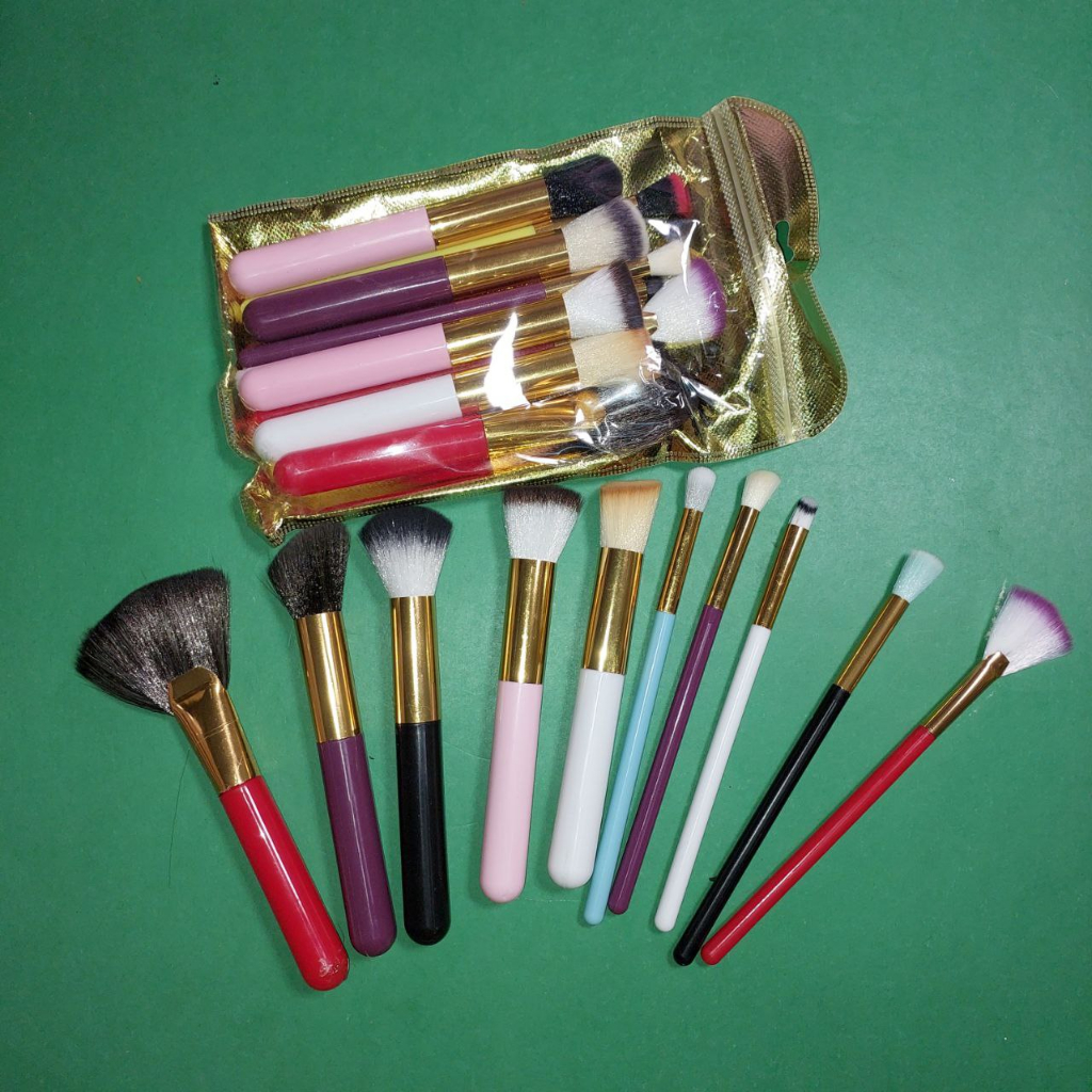 Coloring `10 full Set brush of makeup plastic handle fiber blush ...