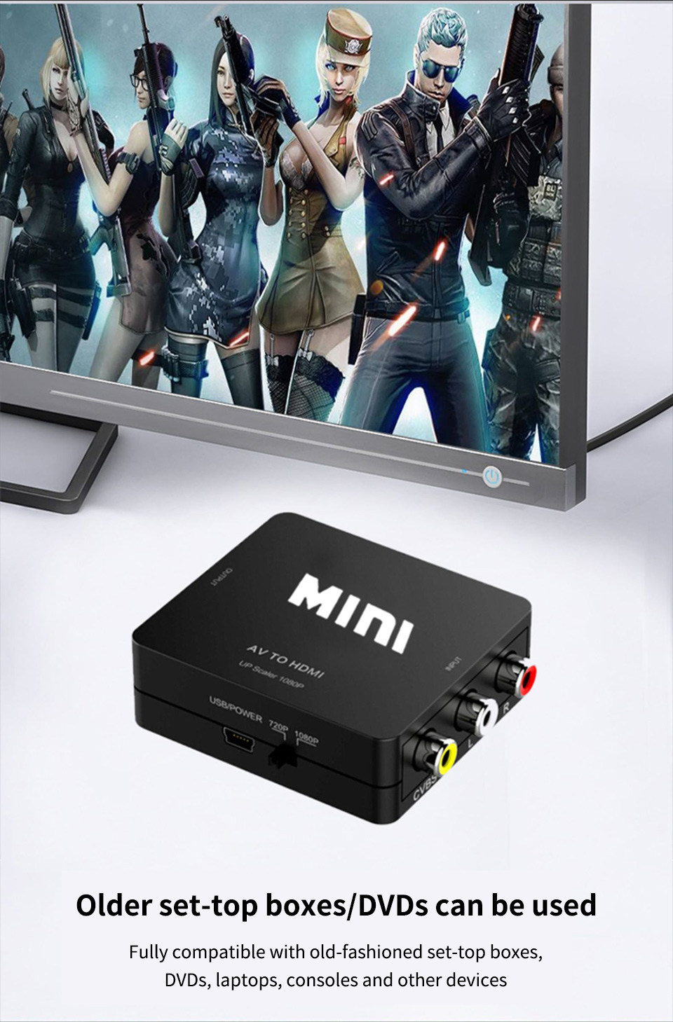 HDMI-compatible to AV Converter RCA L/R AV to VGA HDMI Audio Video ...